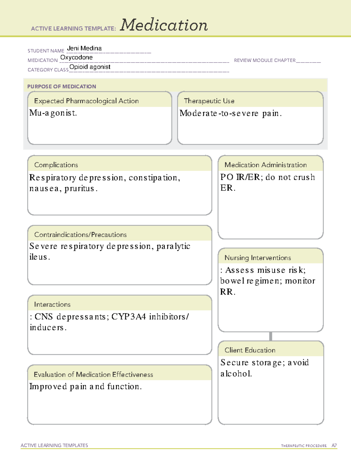 Oxycodone - drug card - ACTIVE LEARNING TEMPLATES TherapeuTic procedure ...