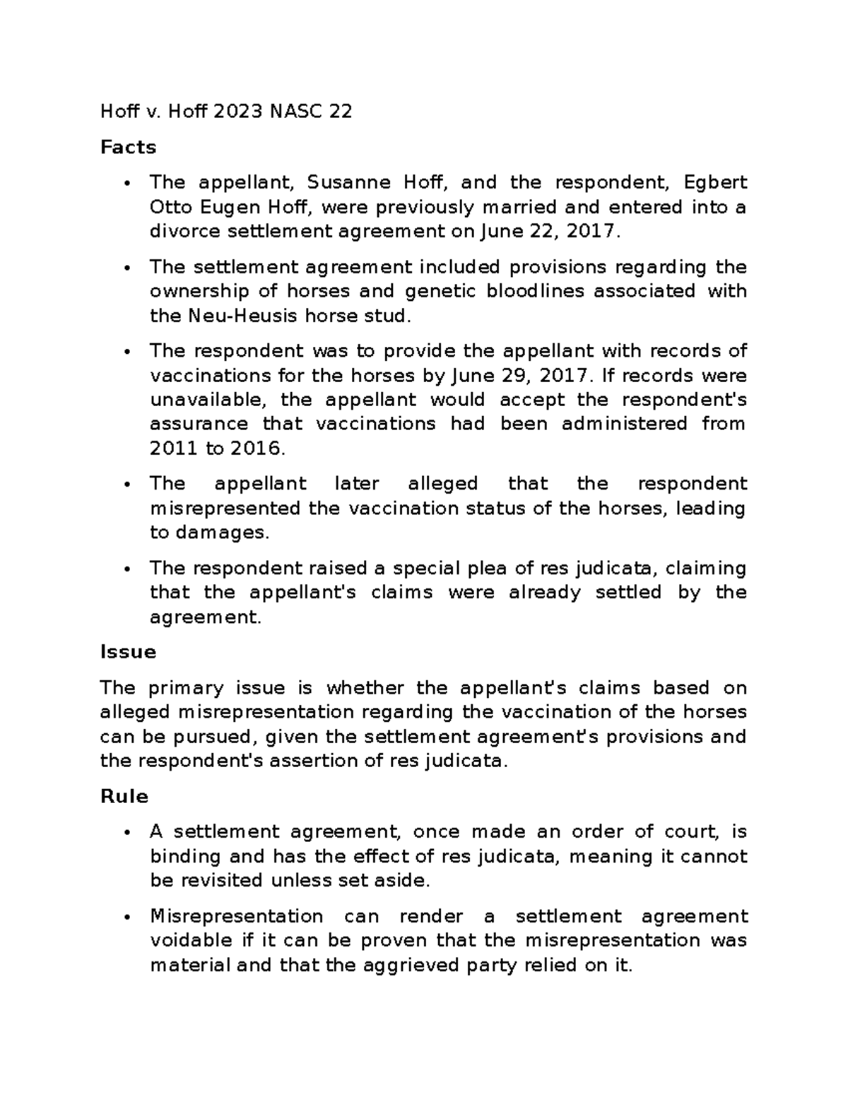 Hoff v. Hoff - 2023 Case Analysis & Legal Principles on Res Judicata ...