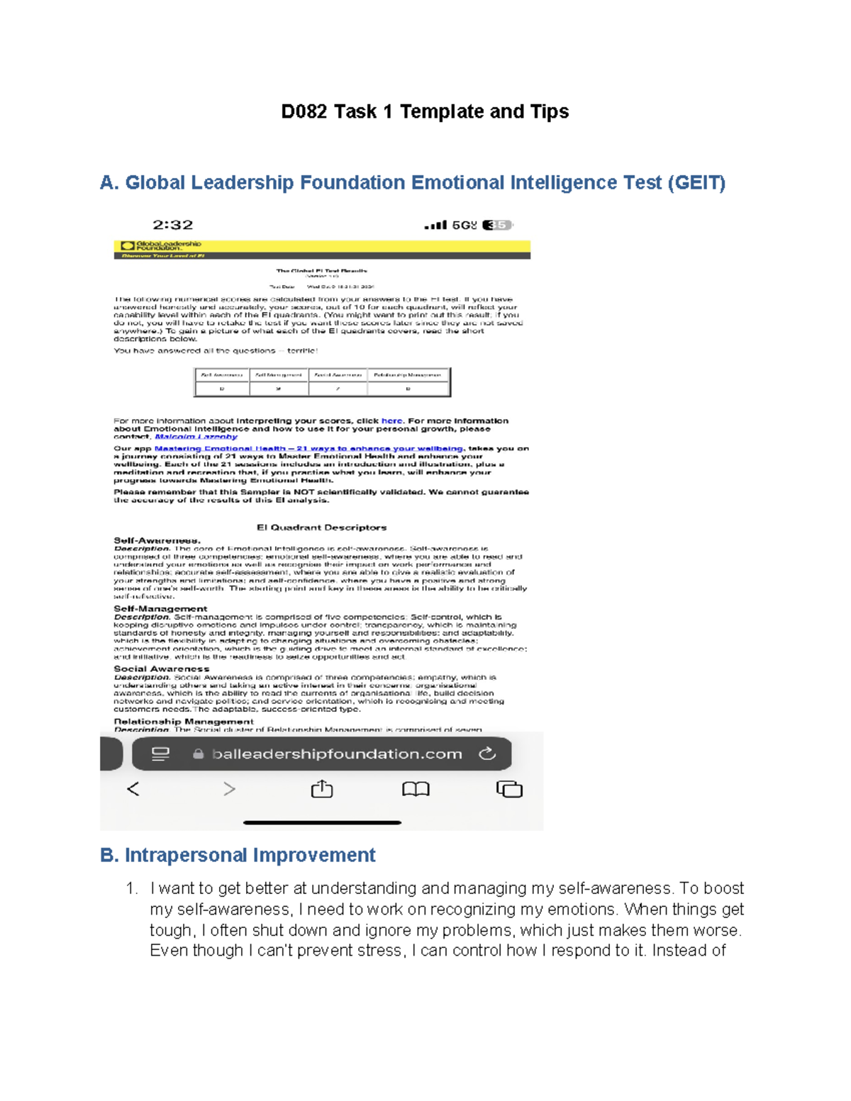D082 Task 1 - task 1 - D082 - D082 Task 1 Template and Tips A. Global Leadership Foundation ...