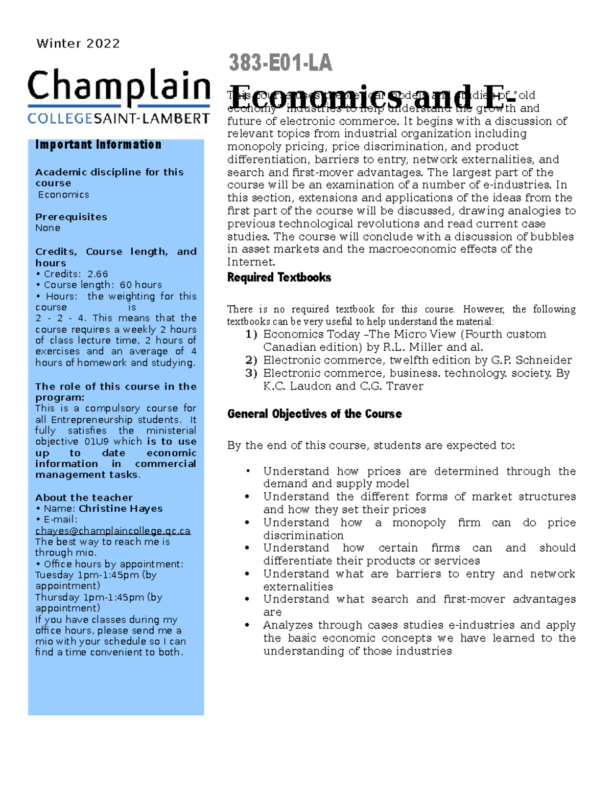 E-commerce Economics Course Outline - 383-E01-LA Winter 2022 - Studocu