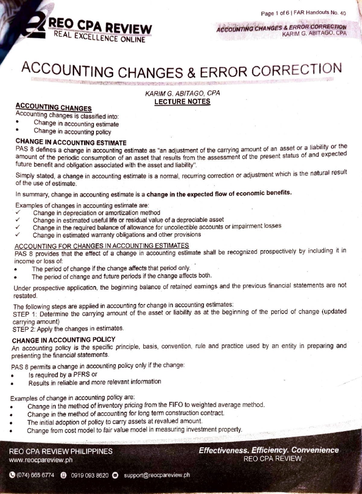 Accounting Changes & Error Corrections: Lecture Notes for REO CPA ...