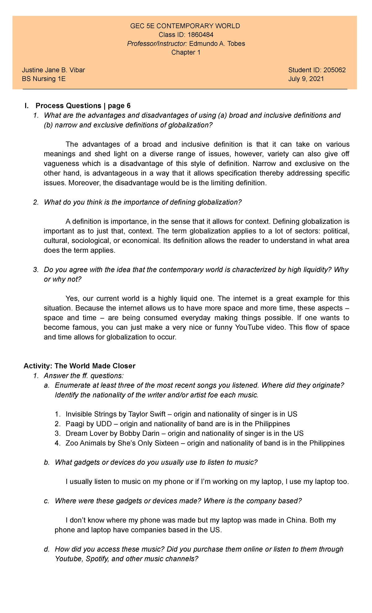 Chapter 1 Contemporary World - GEC 5E CONTEMPORARY WORLD Class ID ...