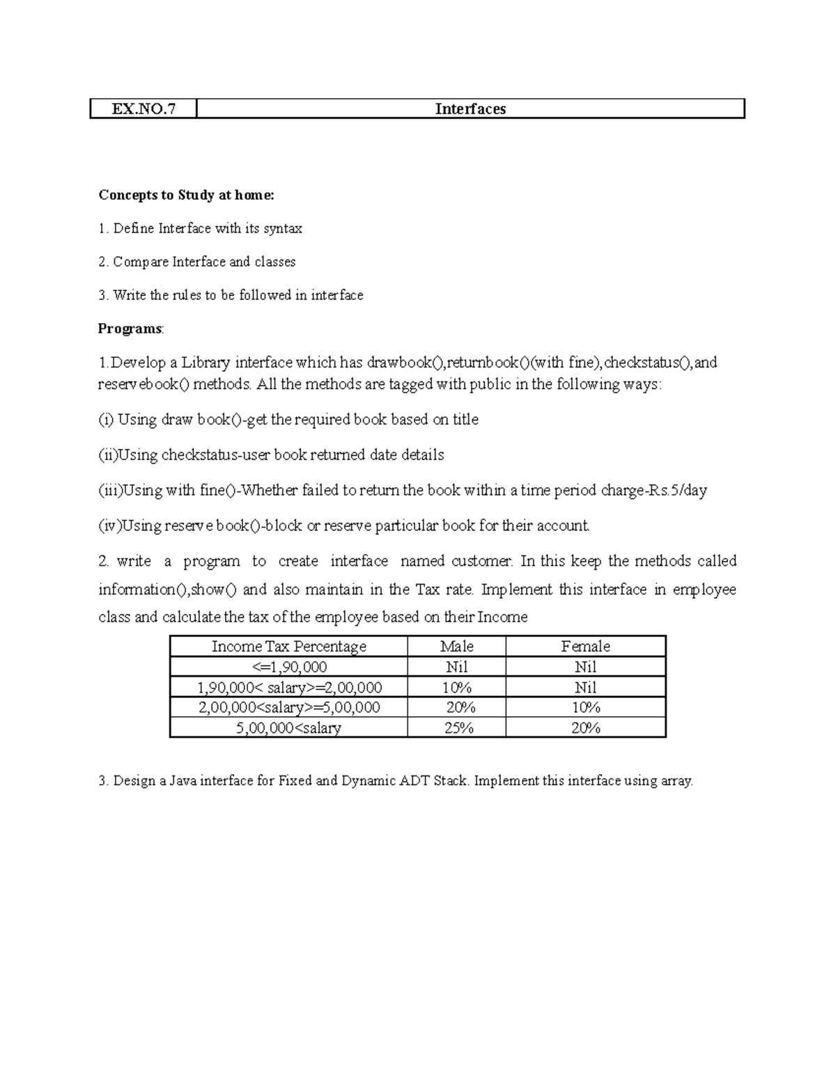 Exp. No. 7: Understanding Interfaces in Java and Their Applications ...