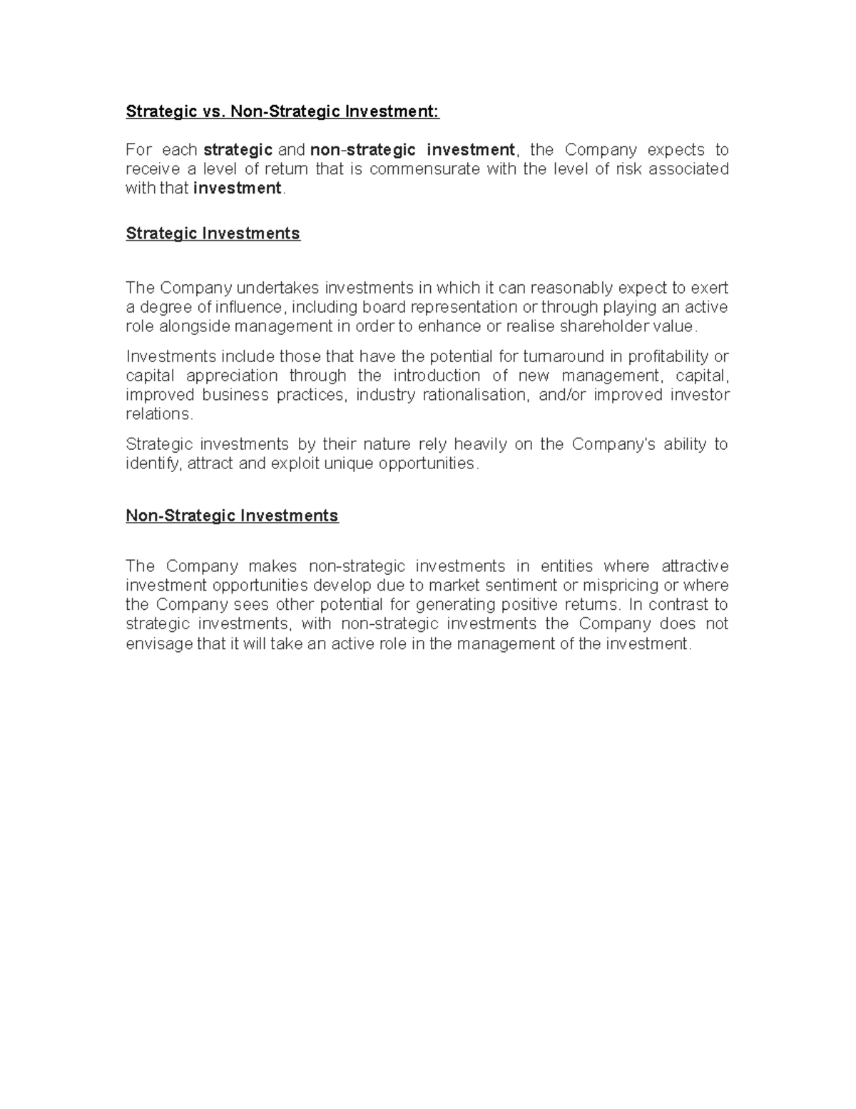 Strategic vs Non-Strategic Investments Analysis and Insights - Studocu