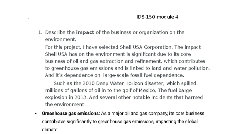 IDS150 - Module 4: Shell USA's Environmental Impact & Sustainability ...