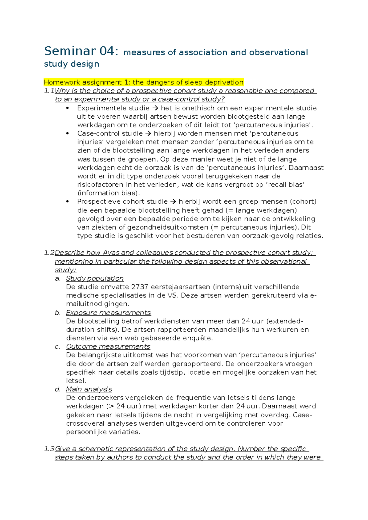 Uitwerking Seminar 04: Associatiematen en Observatiestudiedesign ...