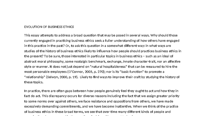 Evolution of Business Ethics: Historical Insights and Practices - Studocu