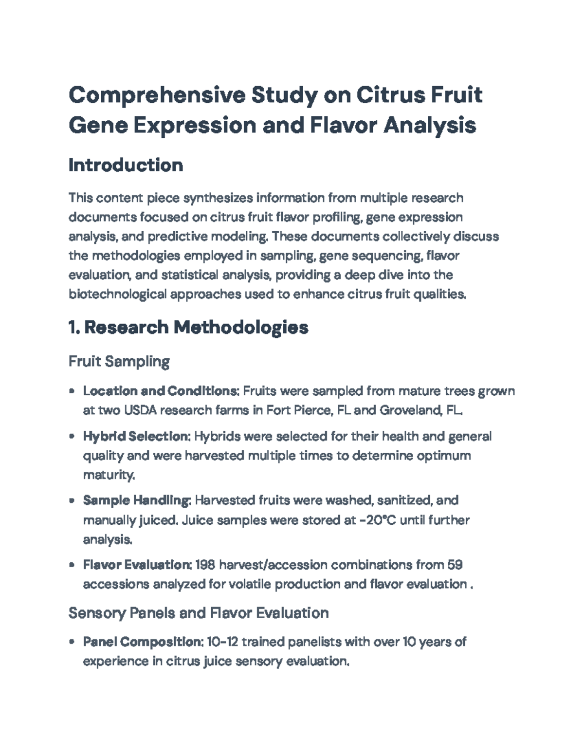 Comprehensive Analysis of Citrus Fruit Gene Expression and Flavor ...