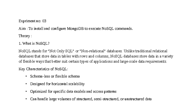 Pr 3: MongoDB Installation & NoSQL Command Execution Guide - Studocu