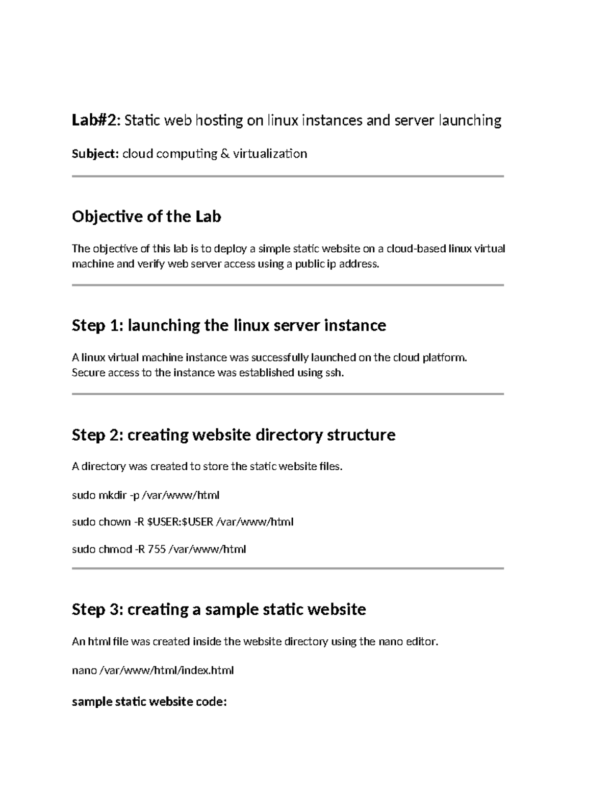 Cloudlab 2: Static Web Hosting on Linux Instances (CC & Virtualization ...