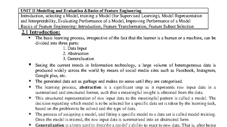 Unit 2 1 Useful Material For Machine Learning Unit Ii Modelling And