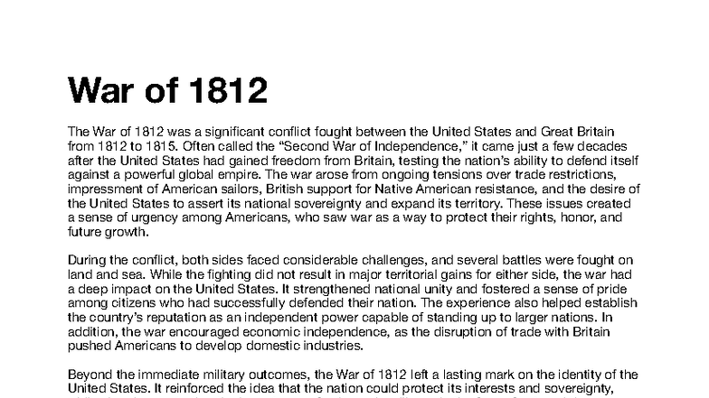 War of 1812: Causes, Events, and Consequences - Hiii - Studocu