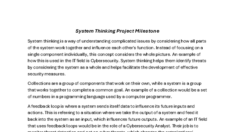 System Thinking Project Milestone: Understanding Complex Systems - Studocu