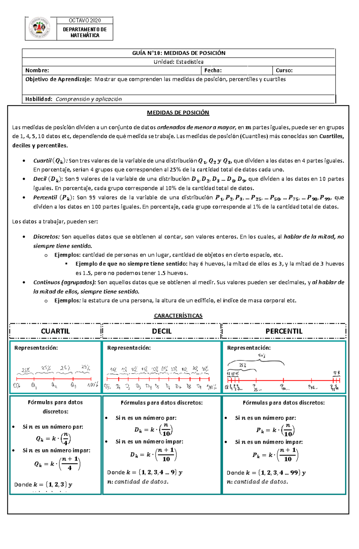 Guía N°10: Medidas de Posición - Cuartiles y Percentiles en Estadística ...