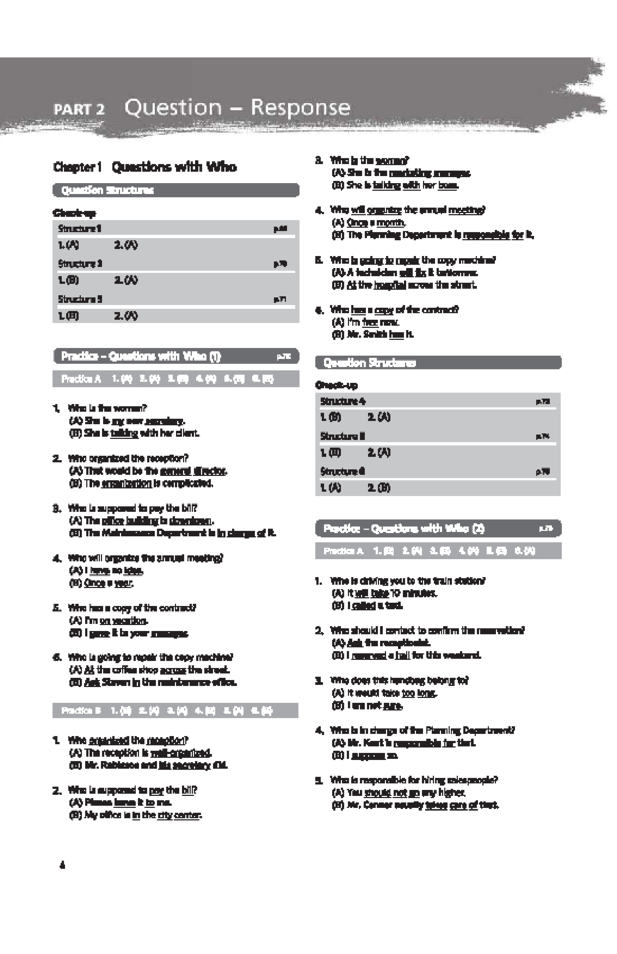TOEIC LC Part 2 Answer Key and Question Structures - Studocu