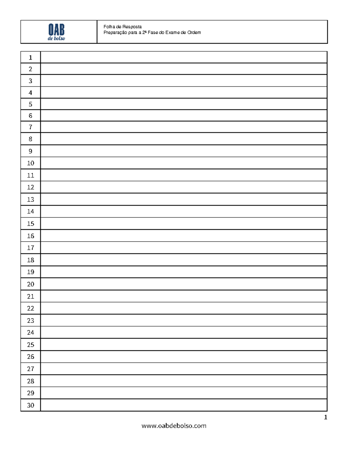 Modelo de Folha de Resposta - 2ª Fase OAB Exam Template - Studocu
