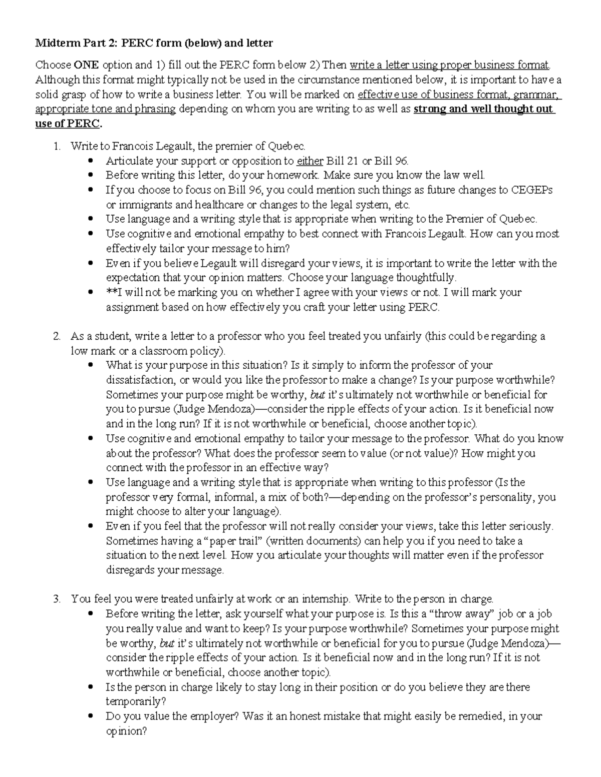 Midterm 2: PERC Letter Writing Assignment - Studocu