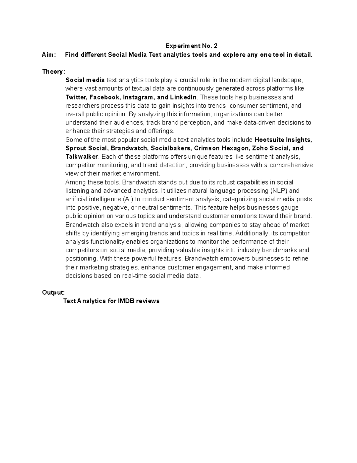 Social Media Text Analytics Tools: Experiment No. 2 Insights - Studocu