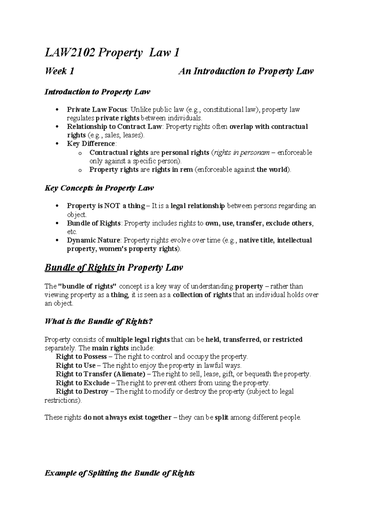 LAW2102 Property Law 1 Week 1: Introduction to Property Law Concepts ...