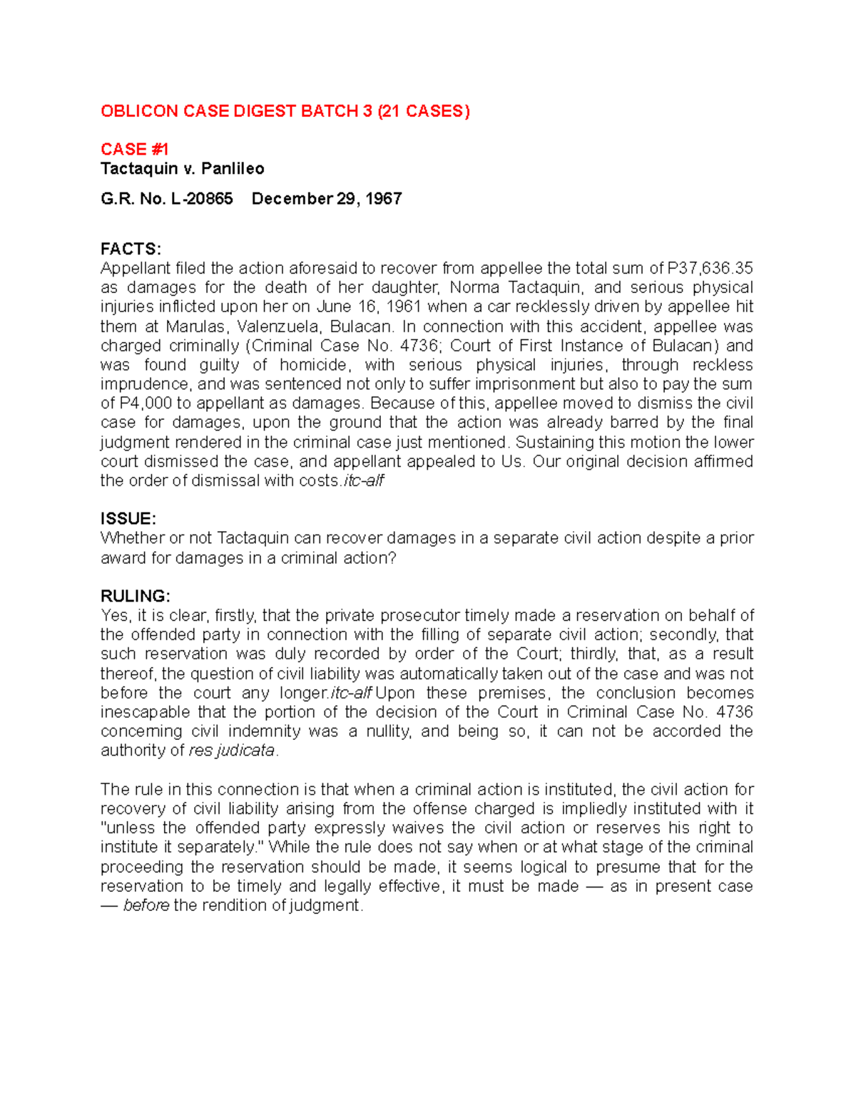 Oblicon-B3-21 - notes and digested cases - OBLICON CASE DIGEST BATCH 3 ...