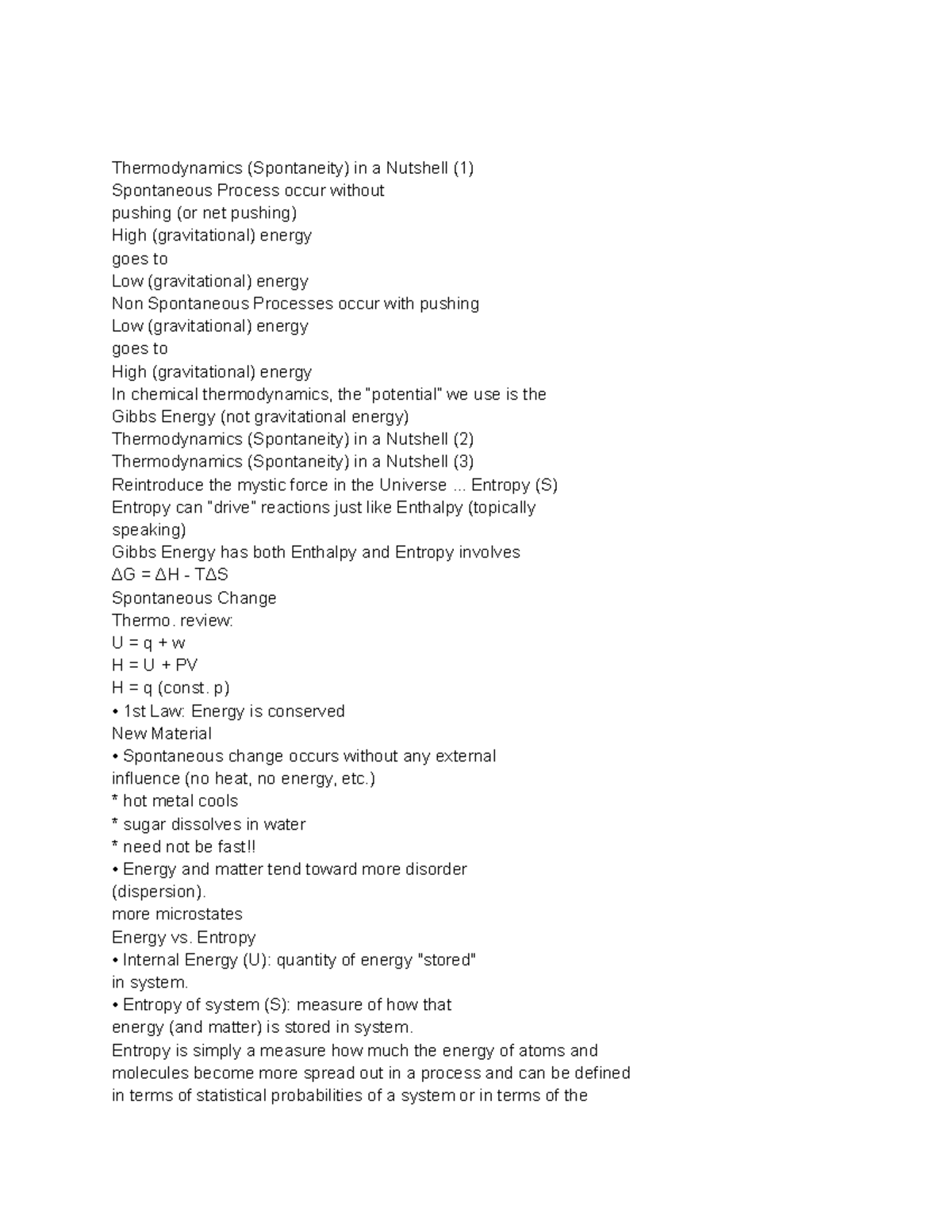 Thermodynamics: Spontaneity Overview - Studocu