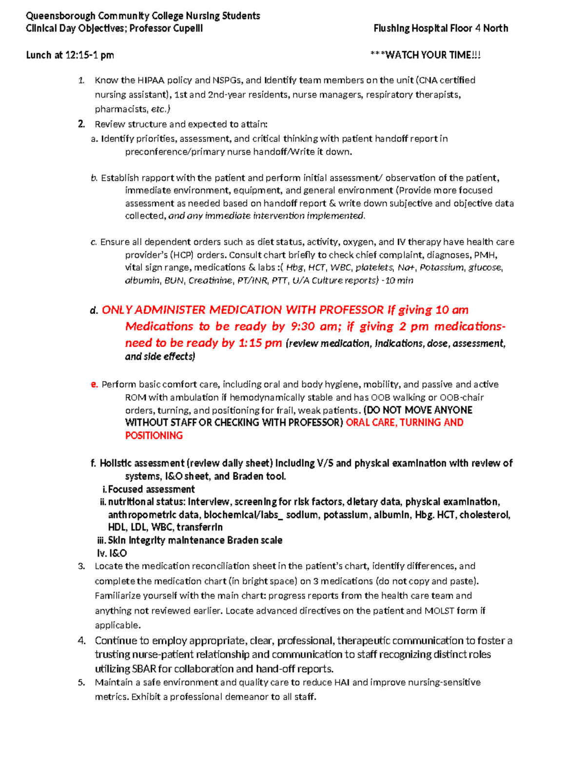 NUR 101: 3rd Clinical Day Objectives at Flushing Hospital - Studocu