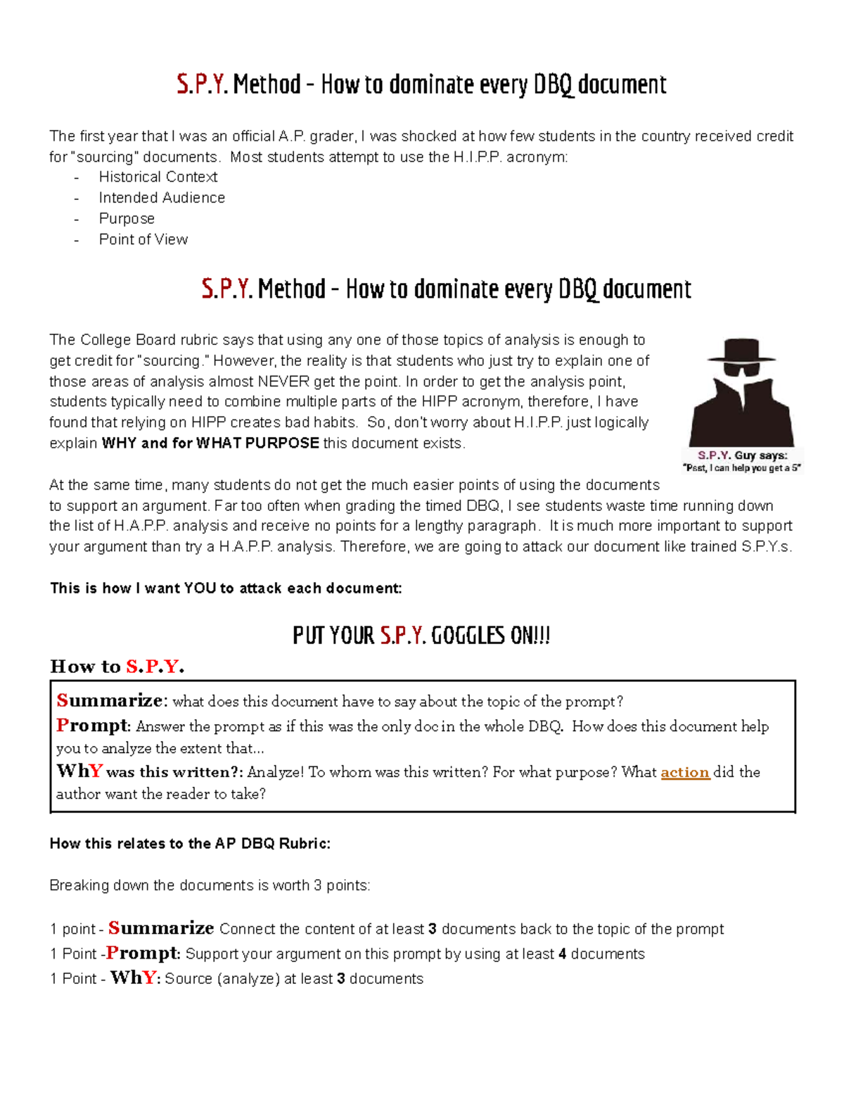 APUSH S.P.Y. Method: Mastering DBQ Responses for Success - Studocu