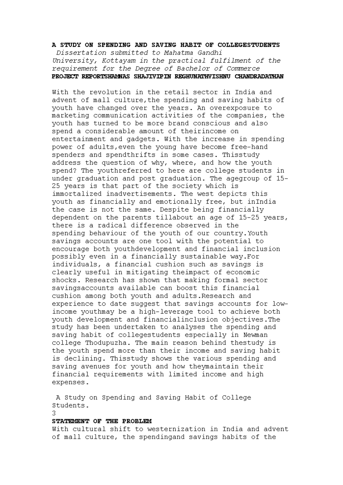 A Study on Spending & Saving Habits of College Students - RRL - Studocu