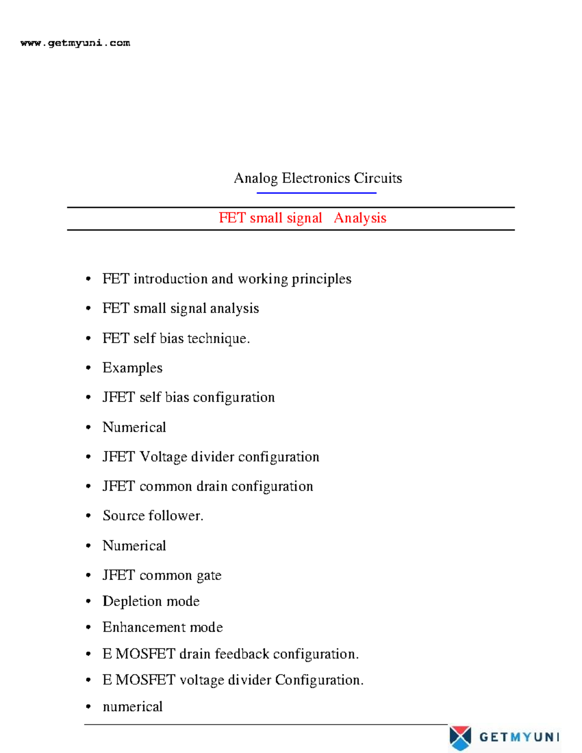 JFET Small Signal Analysis in Analog Electronics Circuits - Studocu