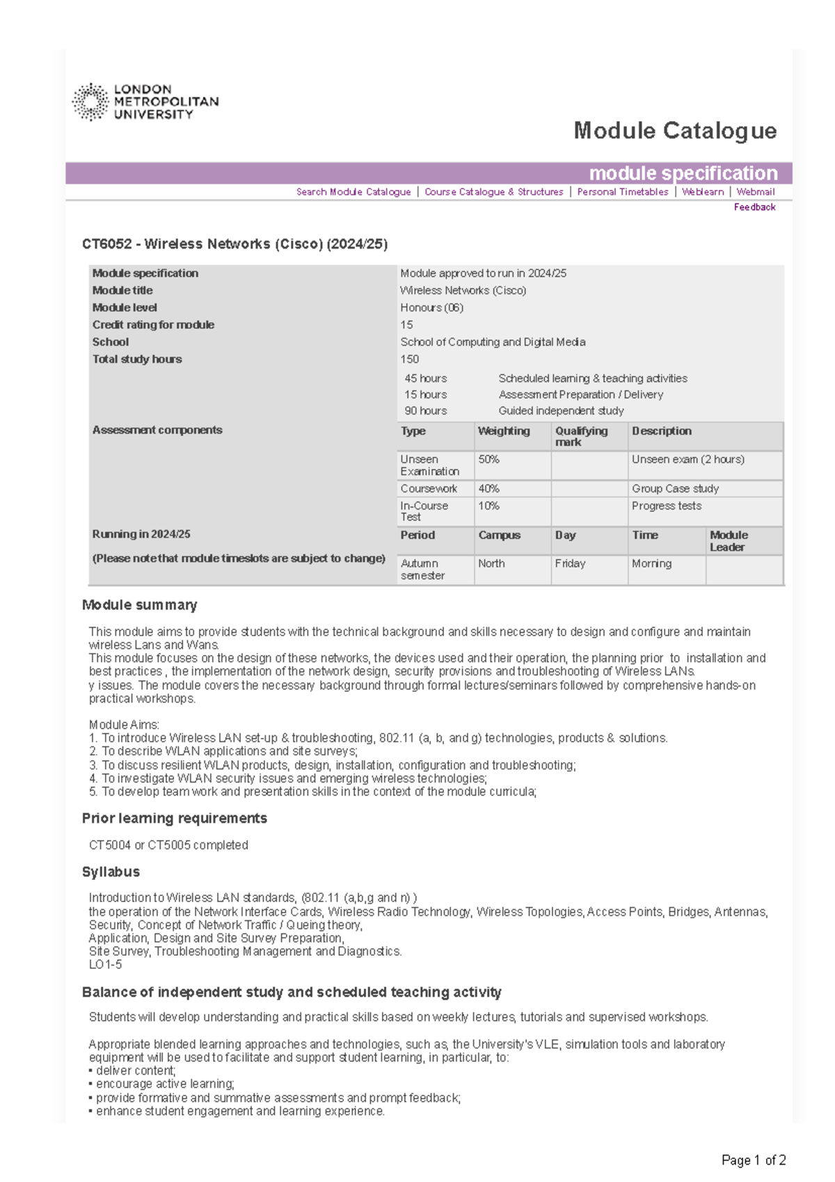 CT6052 Wireless Networks (Cisco) Module Syllabus and Overview - Studocu