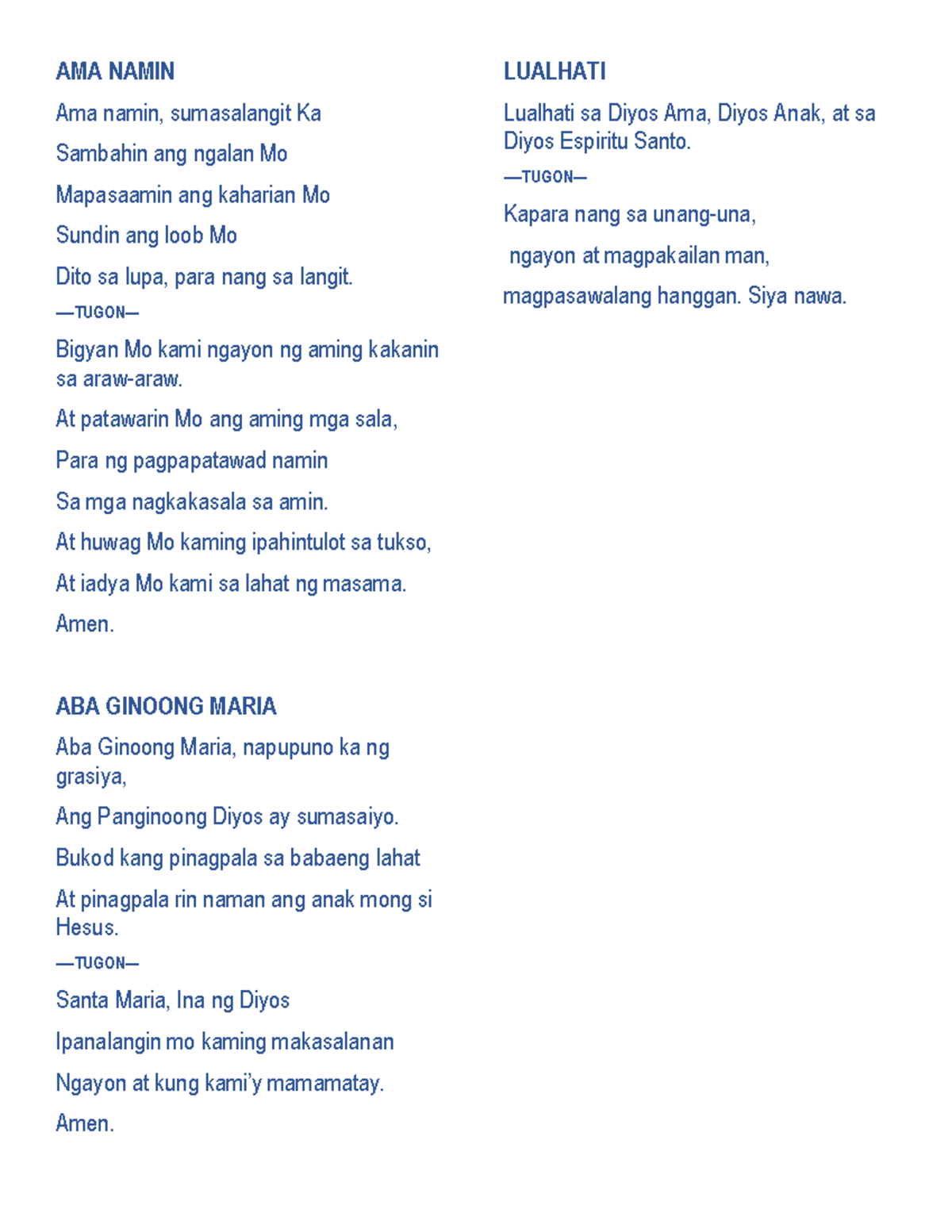 Padasal - prayer - AMA NAMIN Ama namin, sumasalangit Ka Sambahin ang ...