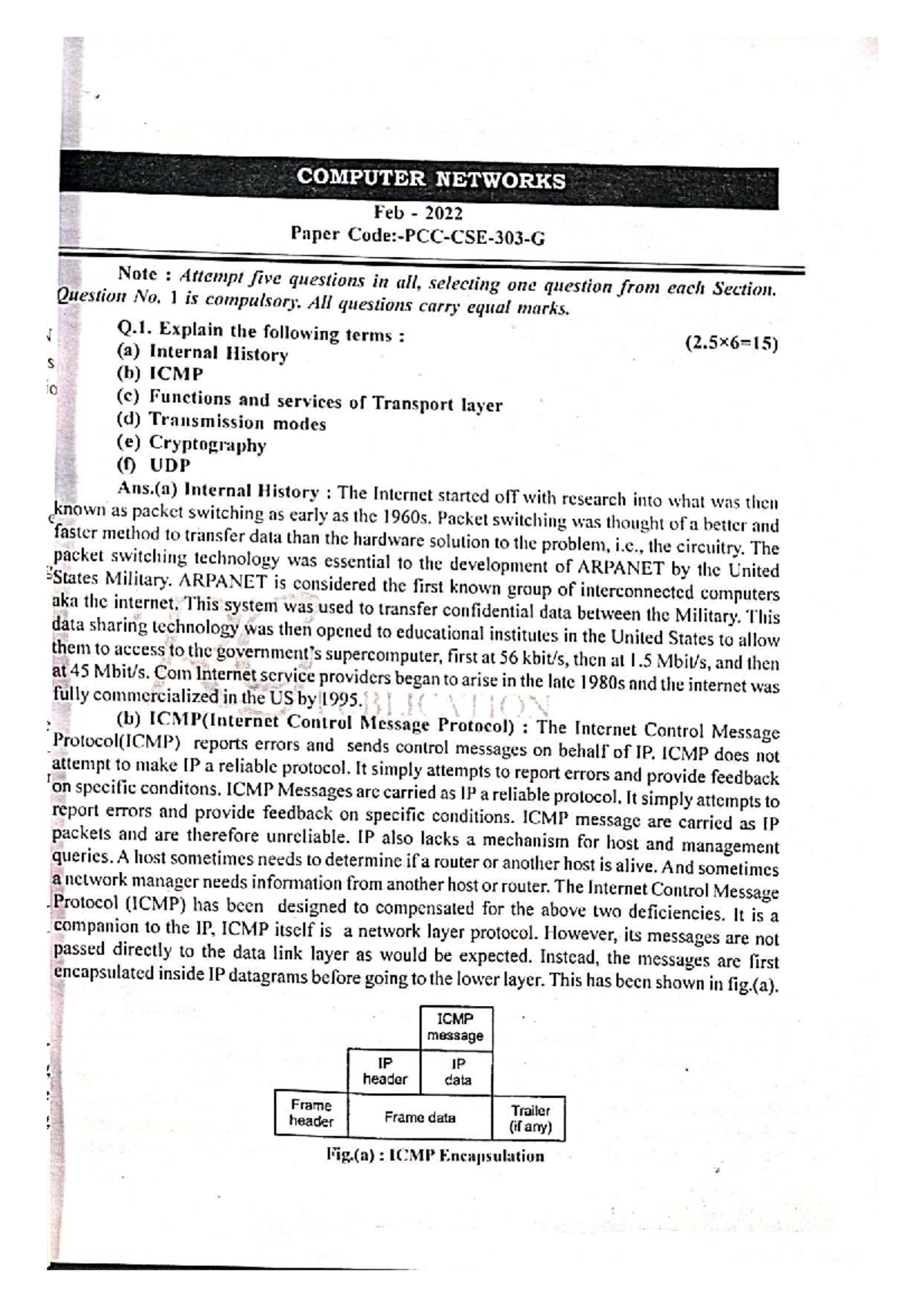 COMPUTER NETWORKS B.Tech 5th 6th Semester Feb 2022 Exam Paper Notes ...