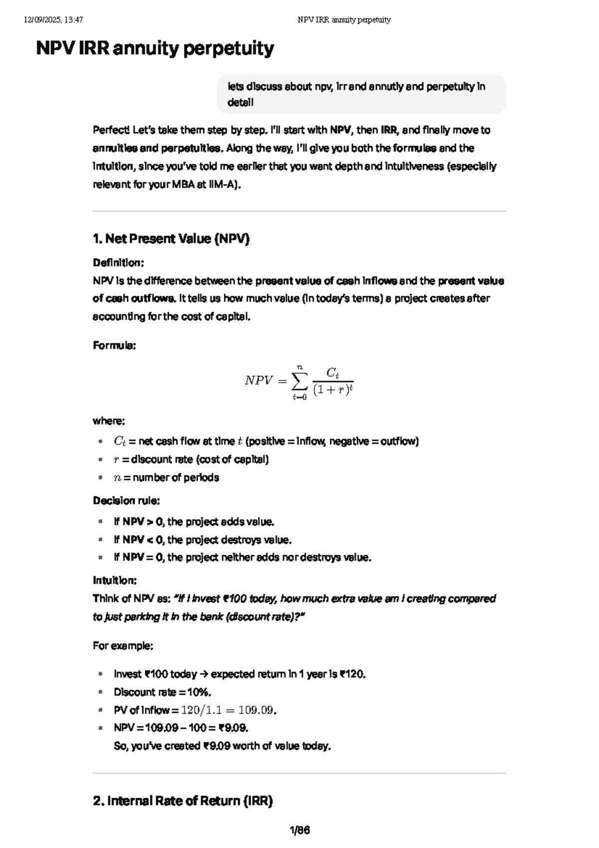 NPV, IRR, Annuities & Perpetuities: A Comprehensive Guide for MBA ...