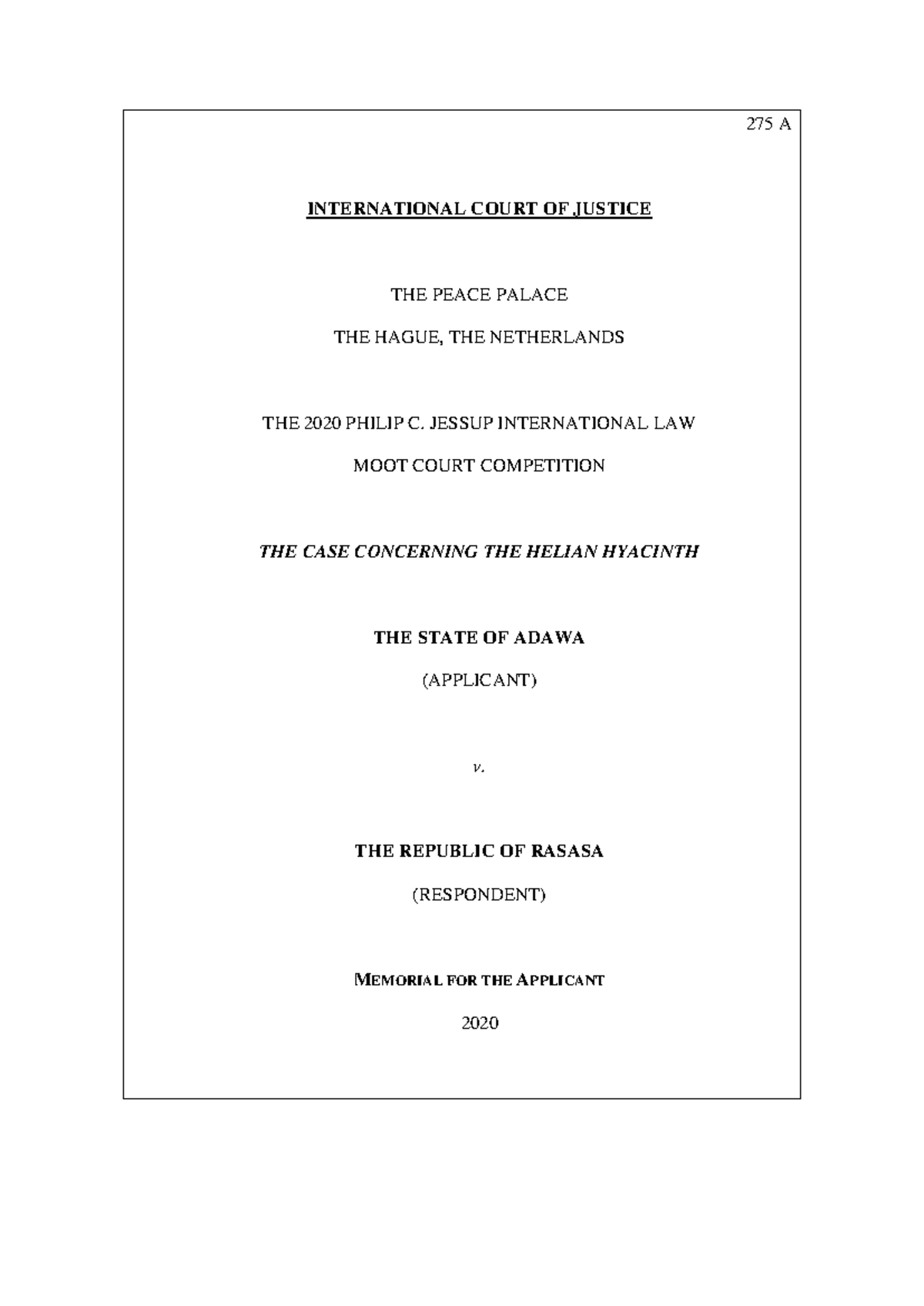 275 A ICJ Memorial for the Applicant: The Helian Hyacinth Case 2020 ...