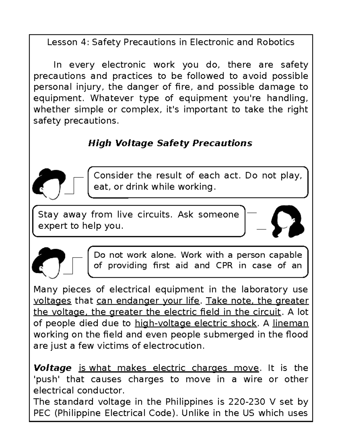 Lesson 4: Safety and Precautions in Electronics & Robotics - Studocu