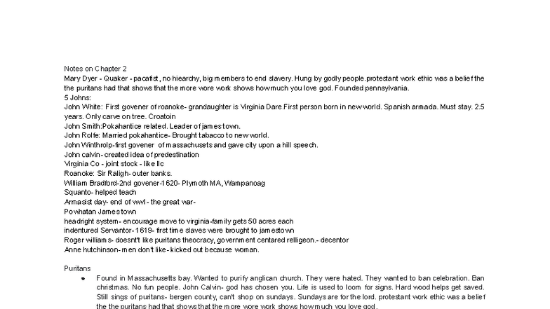 Notes on Chapter 2: Key Figures and Events in Early American History ...