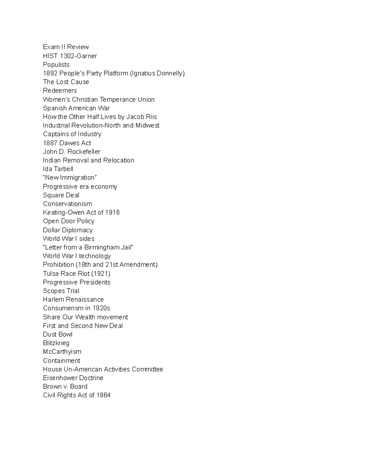 HIST 1302 Final Exam Comprehensive Review Guide - Studocu