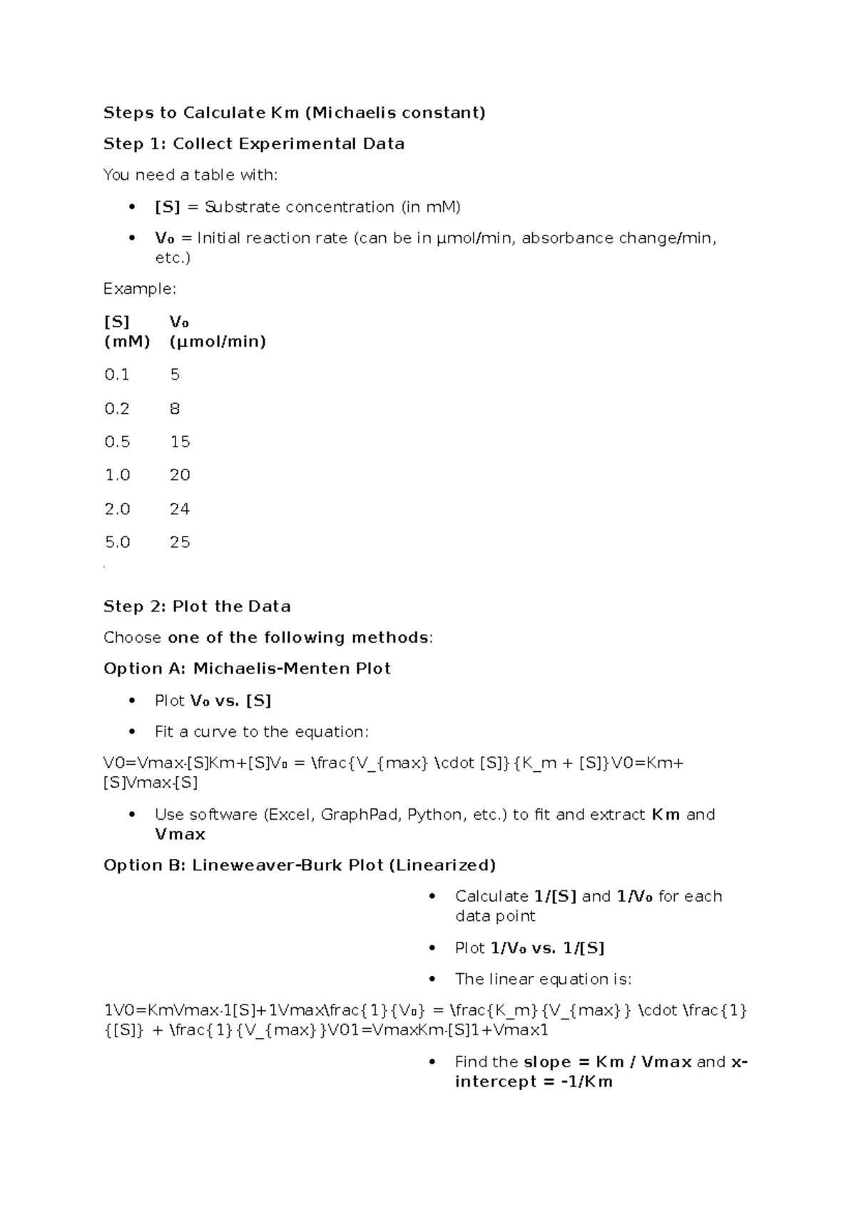 Steps to Calculate Km: A Guide for Michaelis Constant Analysis - Studocu