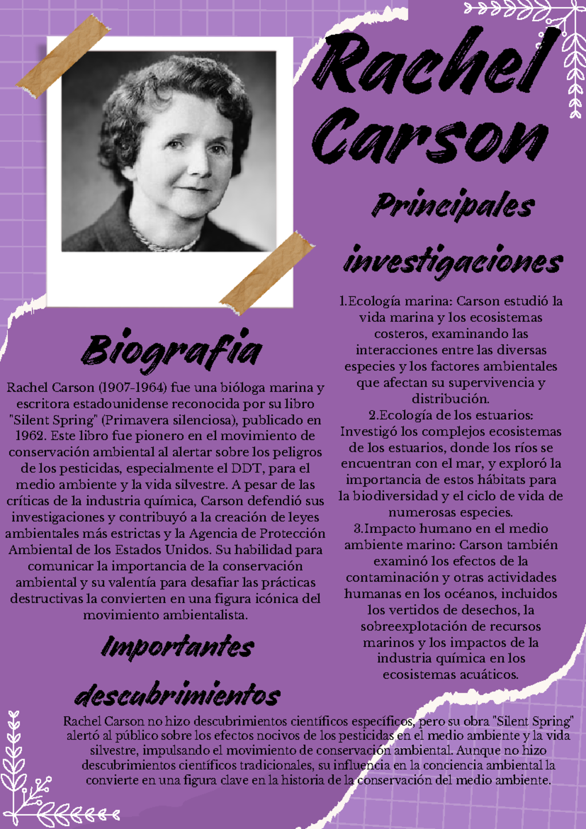 Documento A4 Biografía Scrapbook Beis - Rachel Carson (1907-1964) fue ...