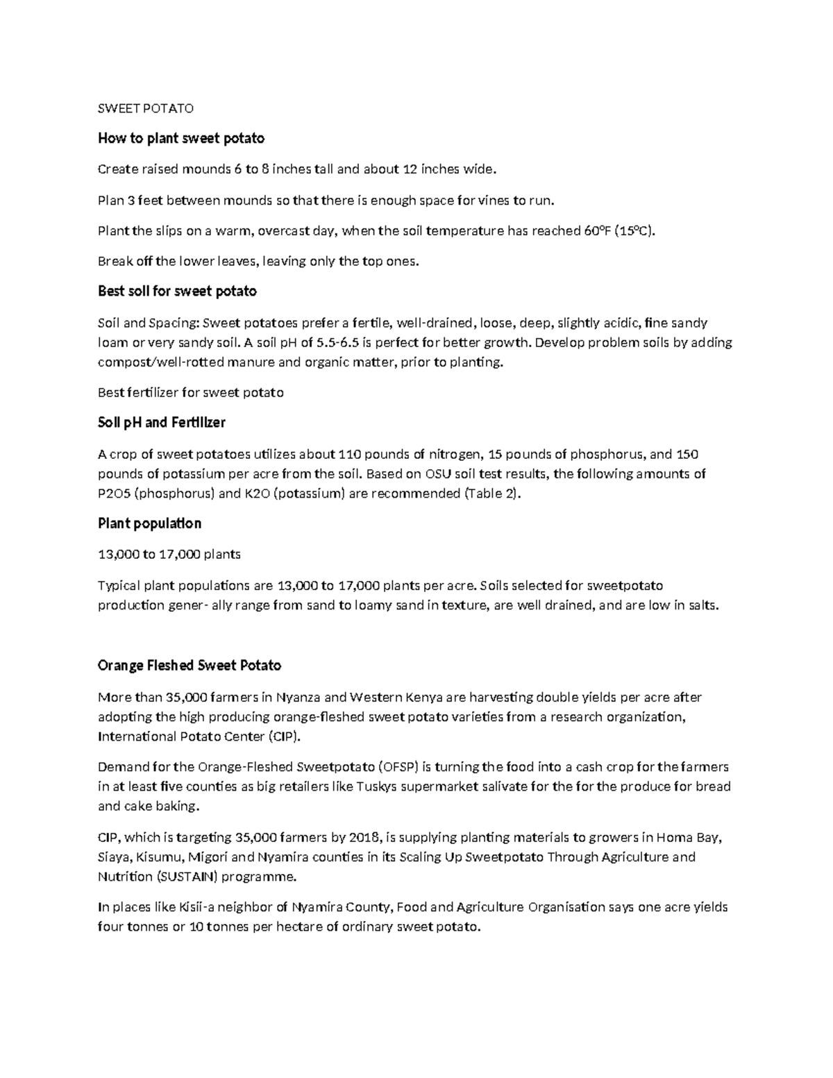 SWE 101: Comprehensive Guide to Sweet Potato Cultivation - Studocu