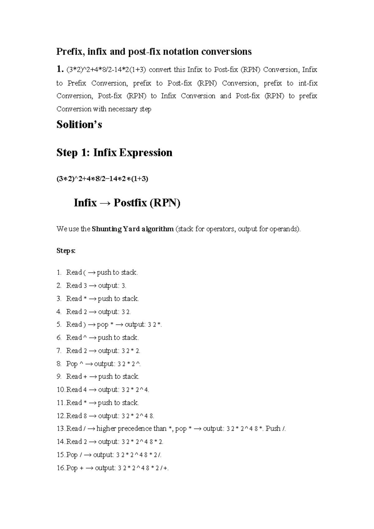 Prefix, Infix, and RPN Conversion Techniques (CS101) - Studocu