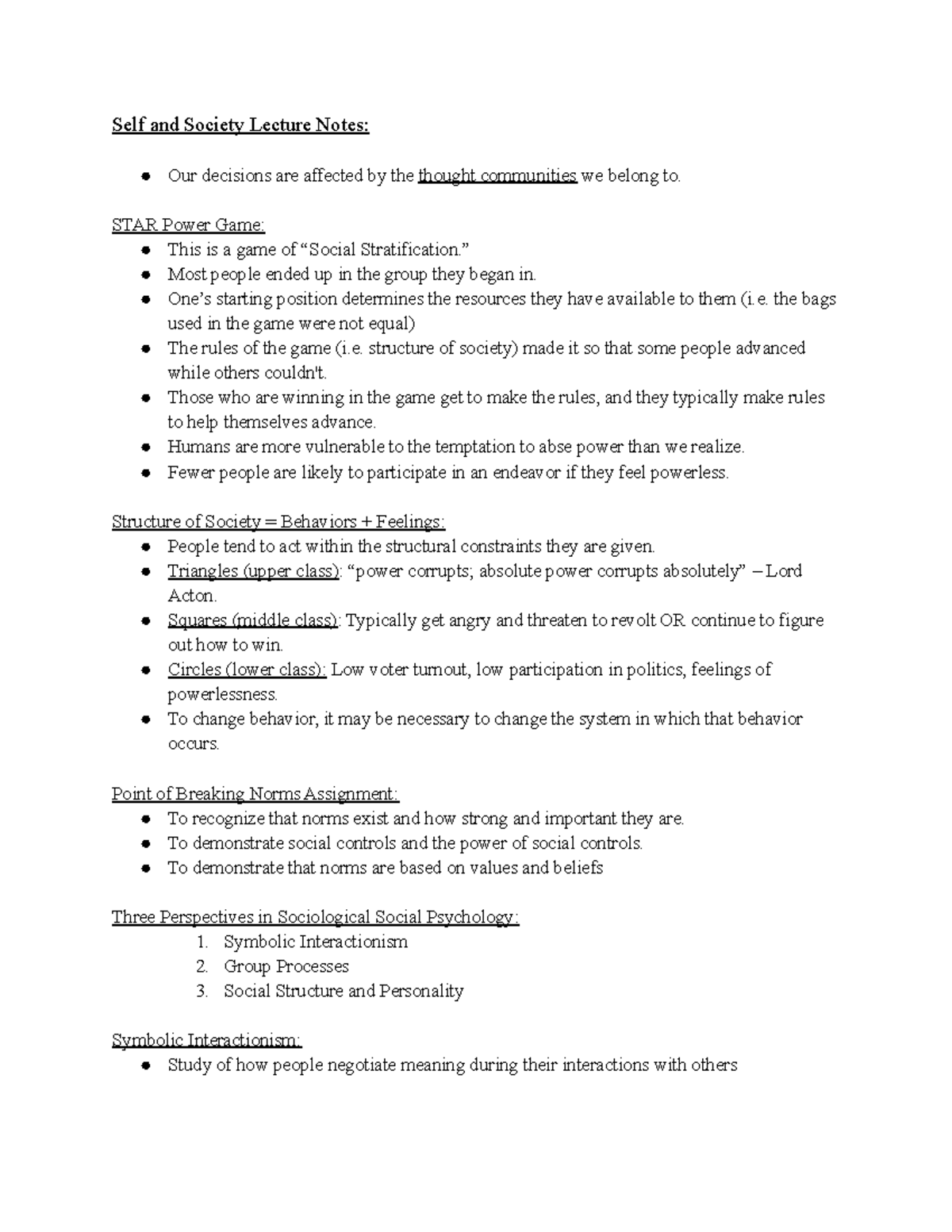 Self and Society Lecture Notes - STAR Power Game: This is a game of ...