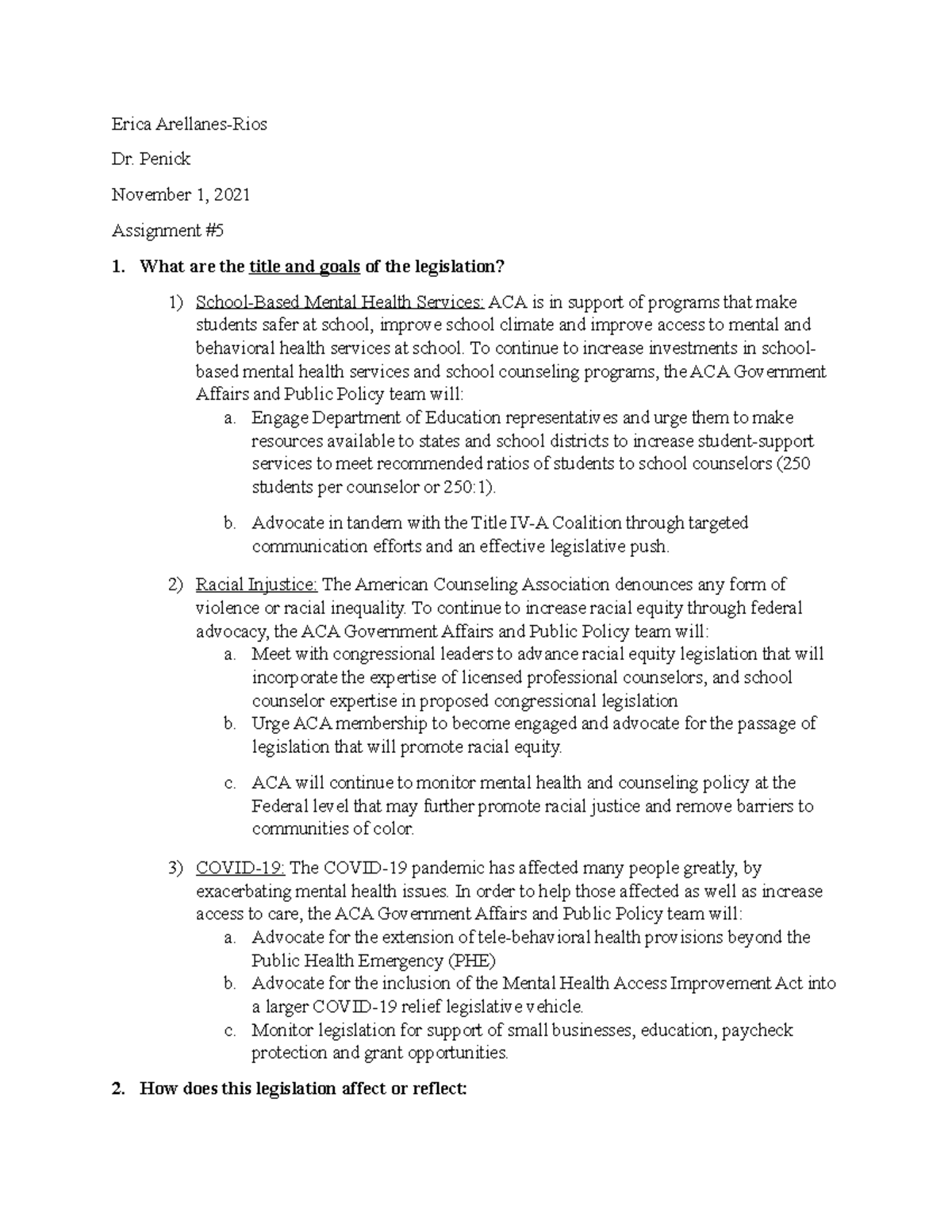 Professional Counseling Assignment #5 - Erica Arellanes-Rios Dr. Penick ...