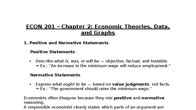 ECON 201 Chapter 2: Understanding Economic Theories and Data - Studocu