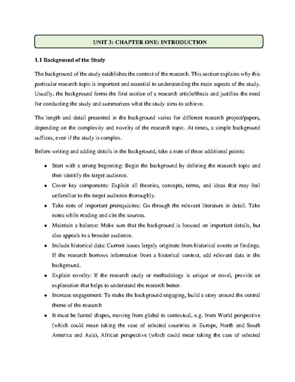 UNIT 3- Chapter ONE Introduction - 1 Background of the Study The background of the study ...