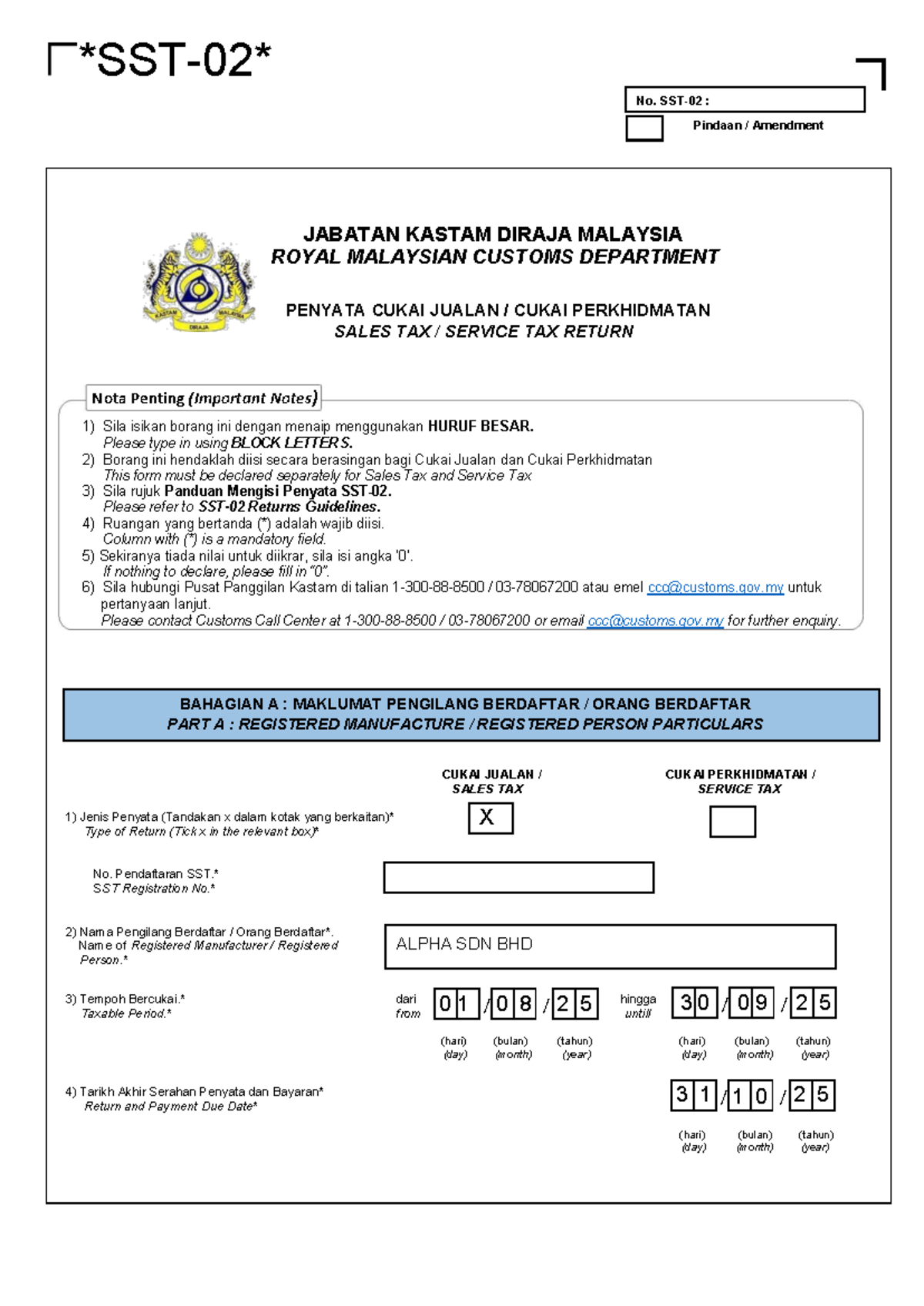 SST-02: Sales and Service Tax Return Form Guidelines - Studocu