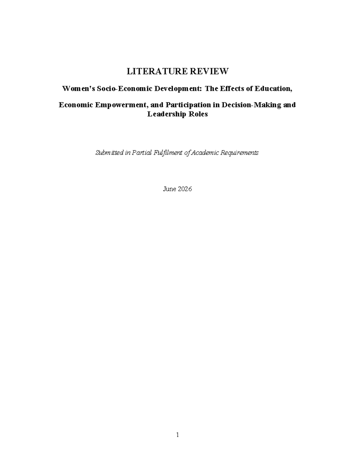 LITERATURE REVIEW: Women's Socioeconomic Development and Empowerment ...