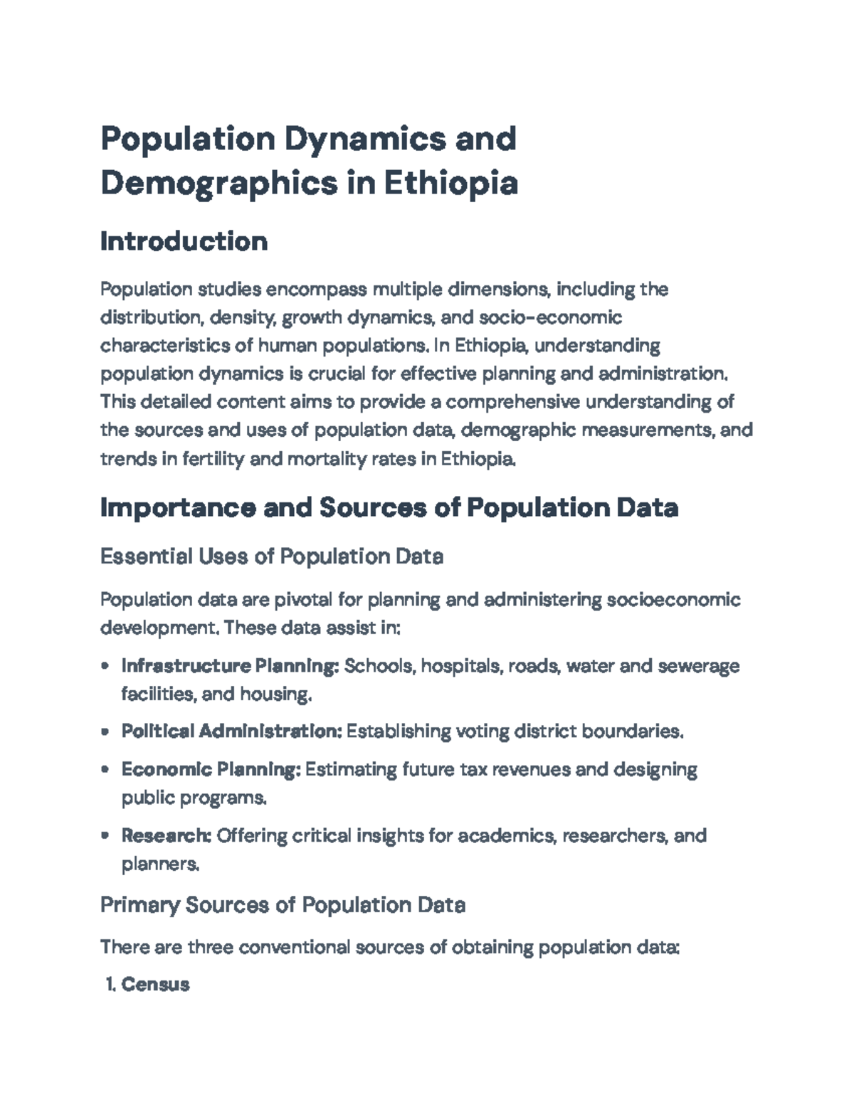 Population Dynamics and Demographics in Ethiopia: Trends and Data ...