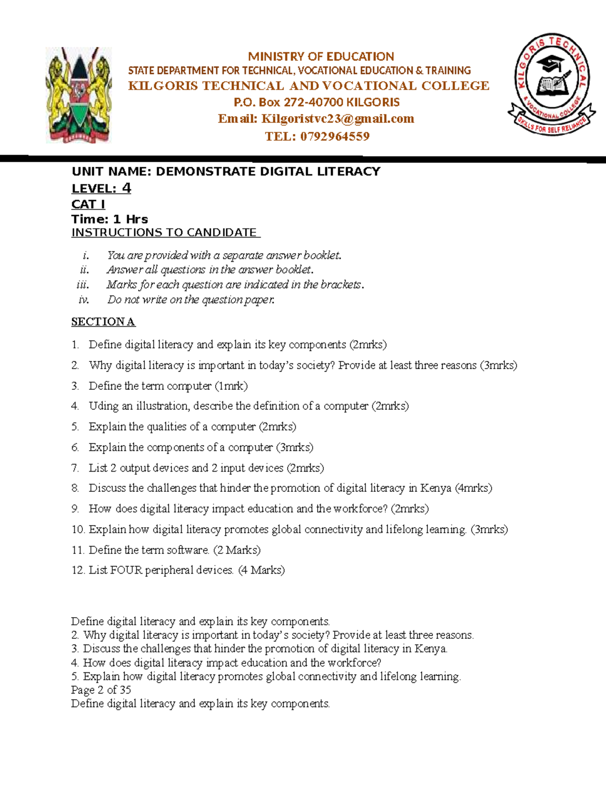 CAT I: Digital Literacy Level 4 Study Guide - Studocu