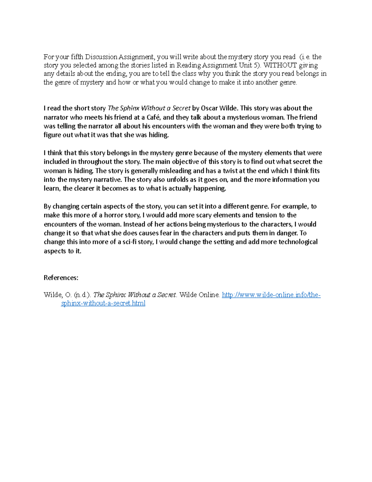 Unit 5 Discussion Assignment: Analyzing The Mystery Genre - Studocu